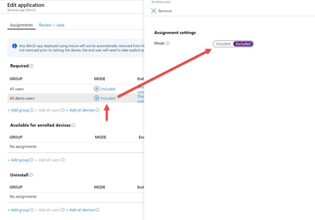 Exclude Specific Groups Of Users Or Devices From An App Assignment All About Microsoft Intune