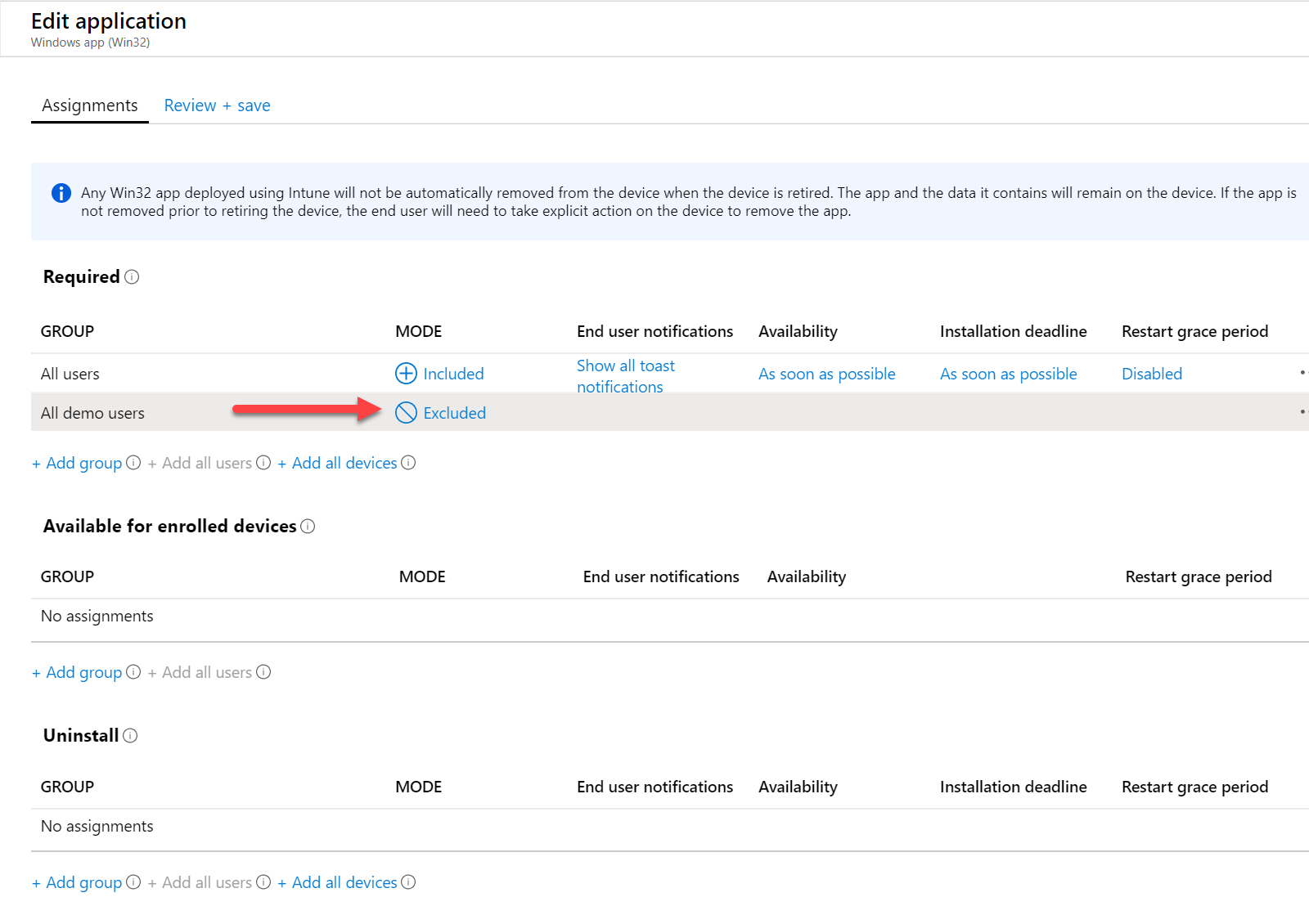 Exclude specific groups of users or devices from an app assignment ...